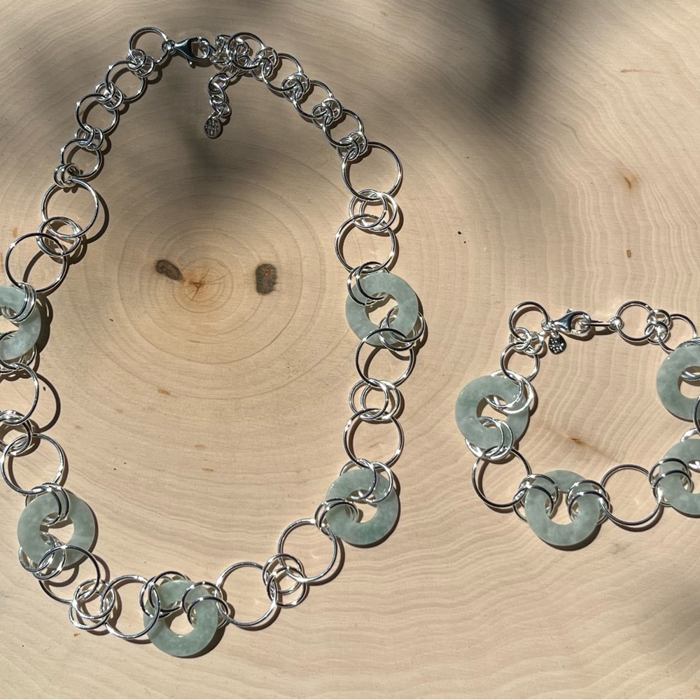 Vintage Chinese Jade Set Necklace And Bracelet Jade A… - Gem
